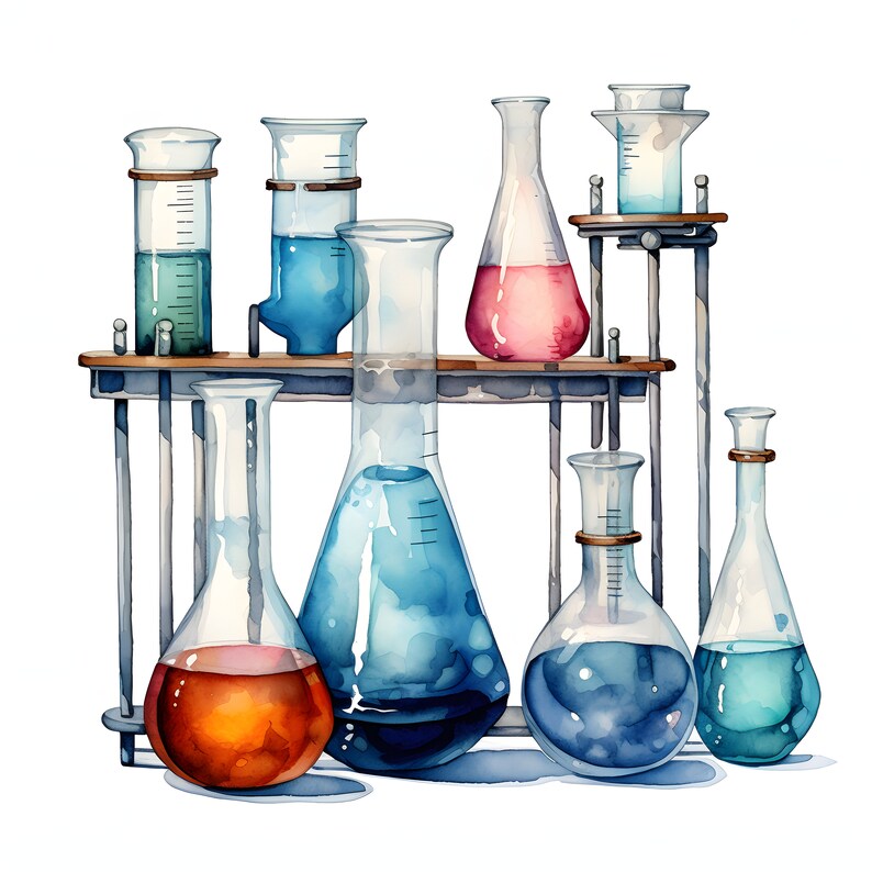 Chemistry Flasks Clipart, Antique Test Tubes Images, 10 Watercolor Clip ...
