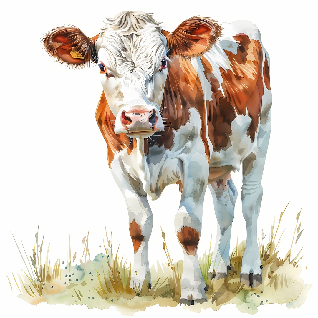 Farm Cow Clipart, Dairy Cows Images, 10 Watercolor Clip Art, Printable ...