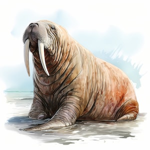 Walrus Clipart, Arctic Walrus Images, 10 Watercolor Clip Art, Printable ...