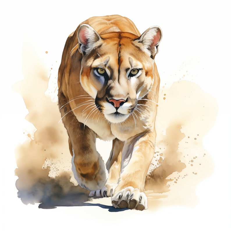 Puma Clipart, Puma Images, 10 Watercolor Clip Art, Printable Jpgs ...