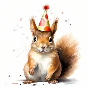 Squirrel Clipart, Squirrel With Party Hat Images, 10 Watercolor Clip ...