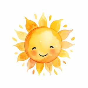 Watercolor Smiling Sun Clipart: Happy Sun Images (jpgs, Commercial Use ...