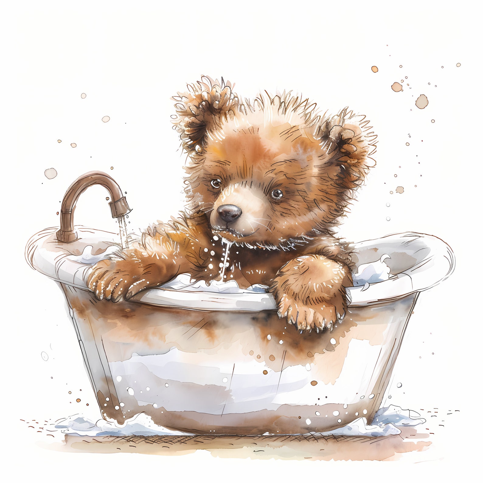 Bear in Bathtub Clipart, Bear Washing Images, 10 Watercolor Clip Art ...
