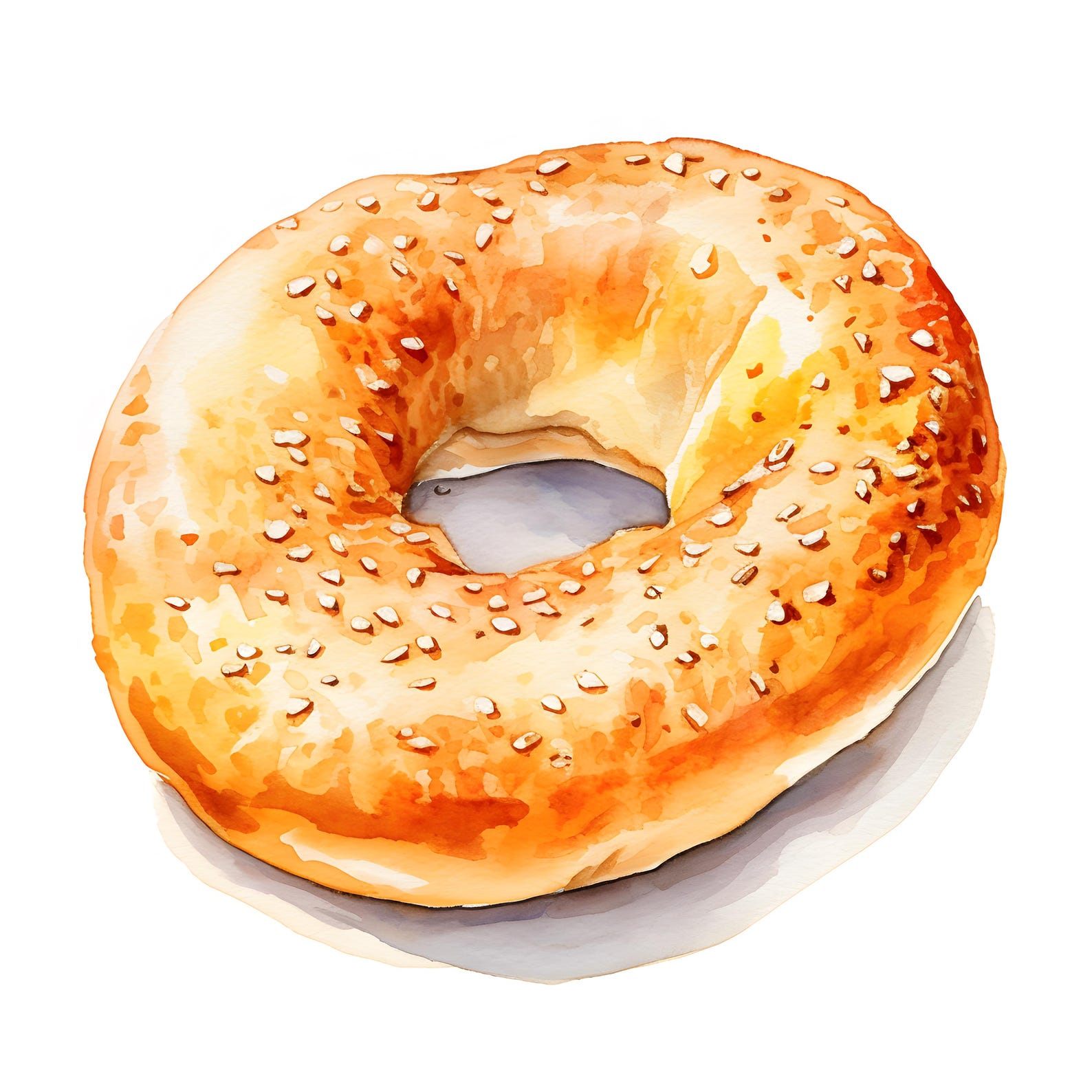Watercolor Bagel Clipart: Printable Bakery Art (jpgs, Commercial Use ...