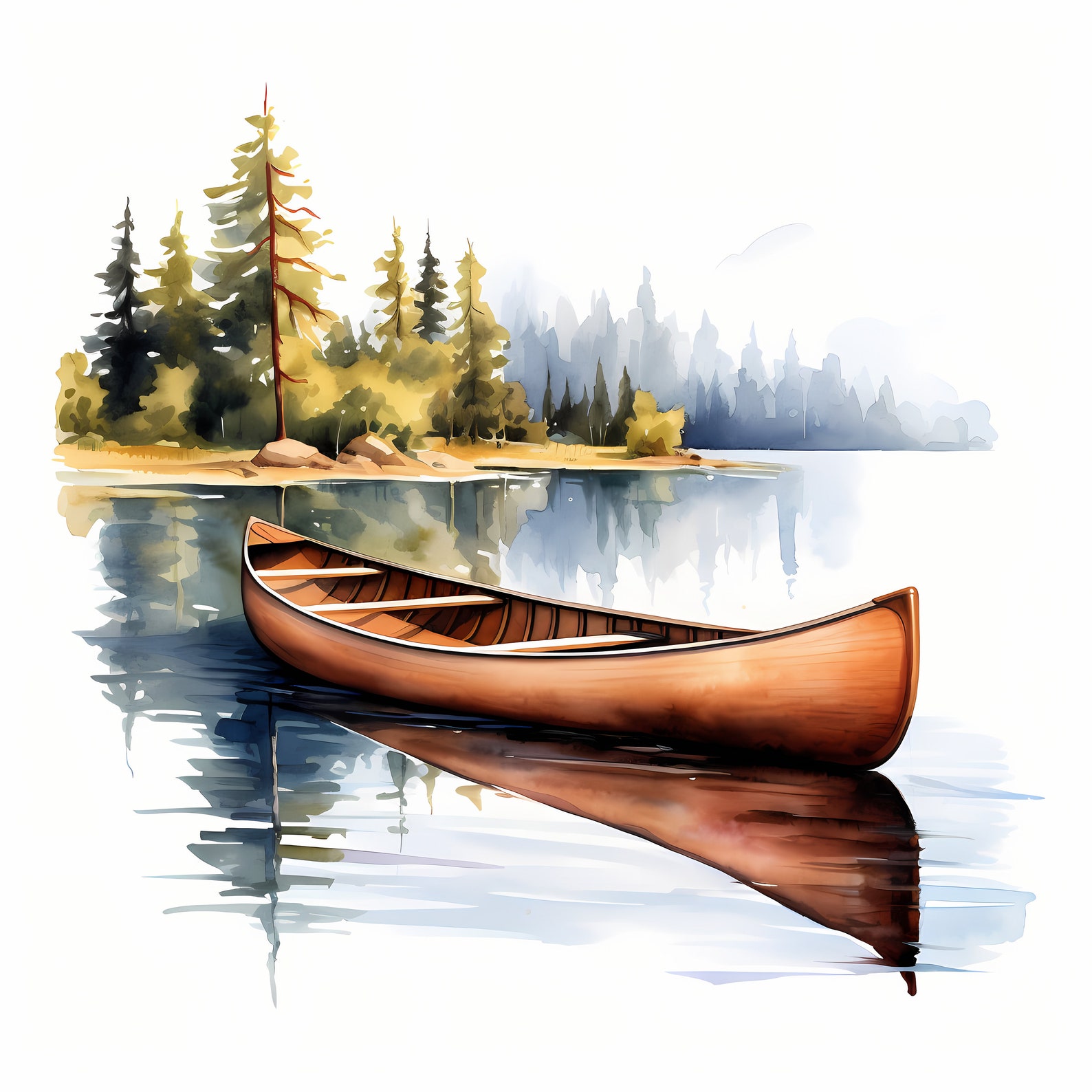 Canoe Clipart, Canoe in Lake Images, 10 Watercolor Clip Art, Printable ...