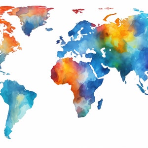 Watercolor World Map Clipart: Printable JPG Images (commercial Use) - Etsy