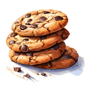 Chocolate Cookies Clipart, Chip Cookies Images, 10 Watercolor Clip Art ...