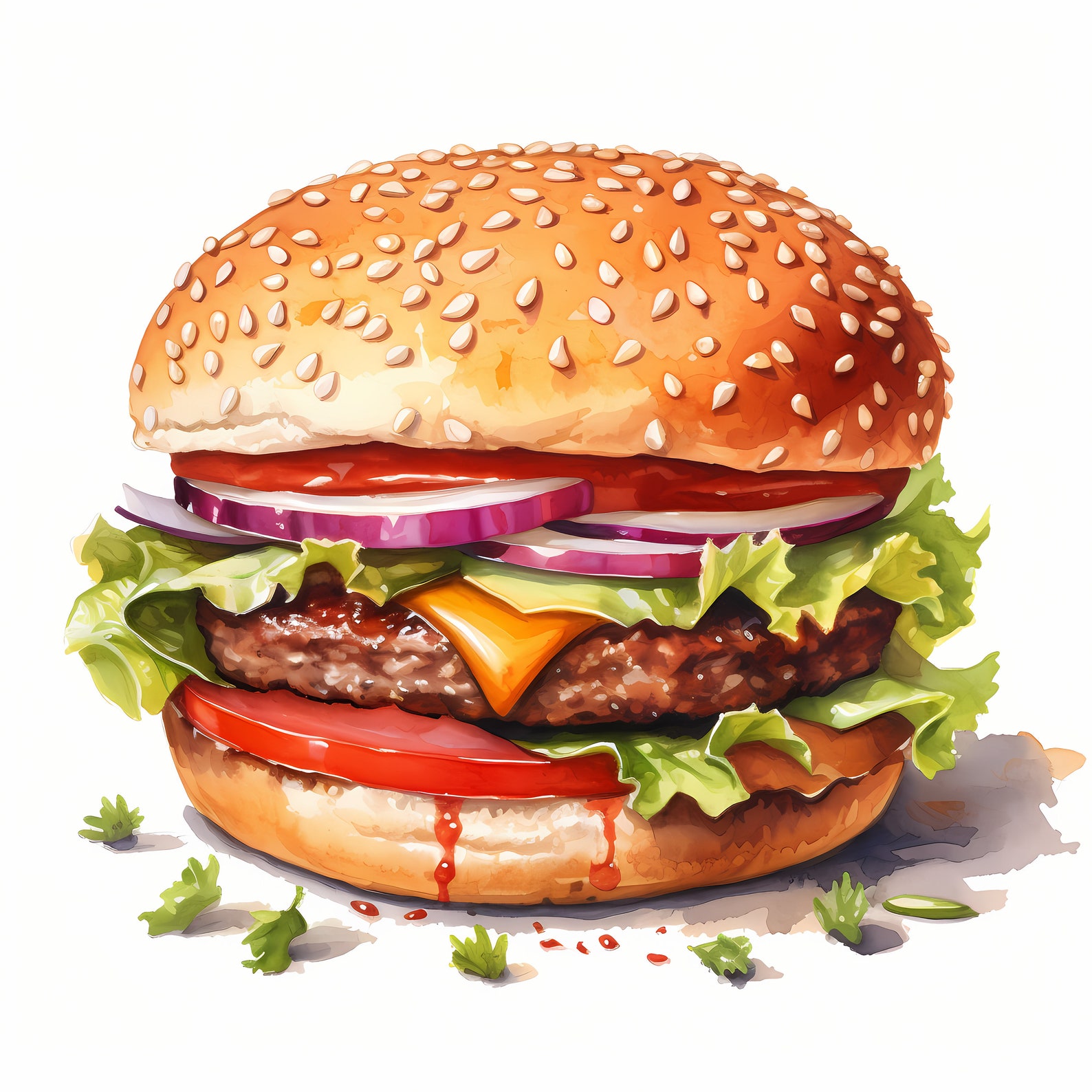 Hamburger Clipart, Tasty Burger Images, 10 Watercolor Clip Art ...