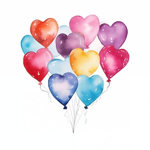 Hearts Balloons Clipart, Valentine Day Balloons Images, 10 Watercolor ...