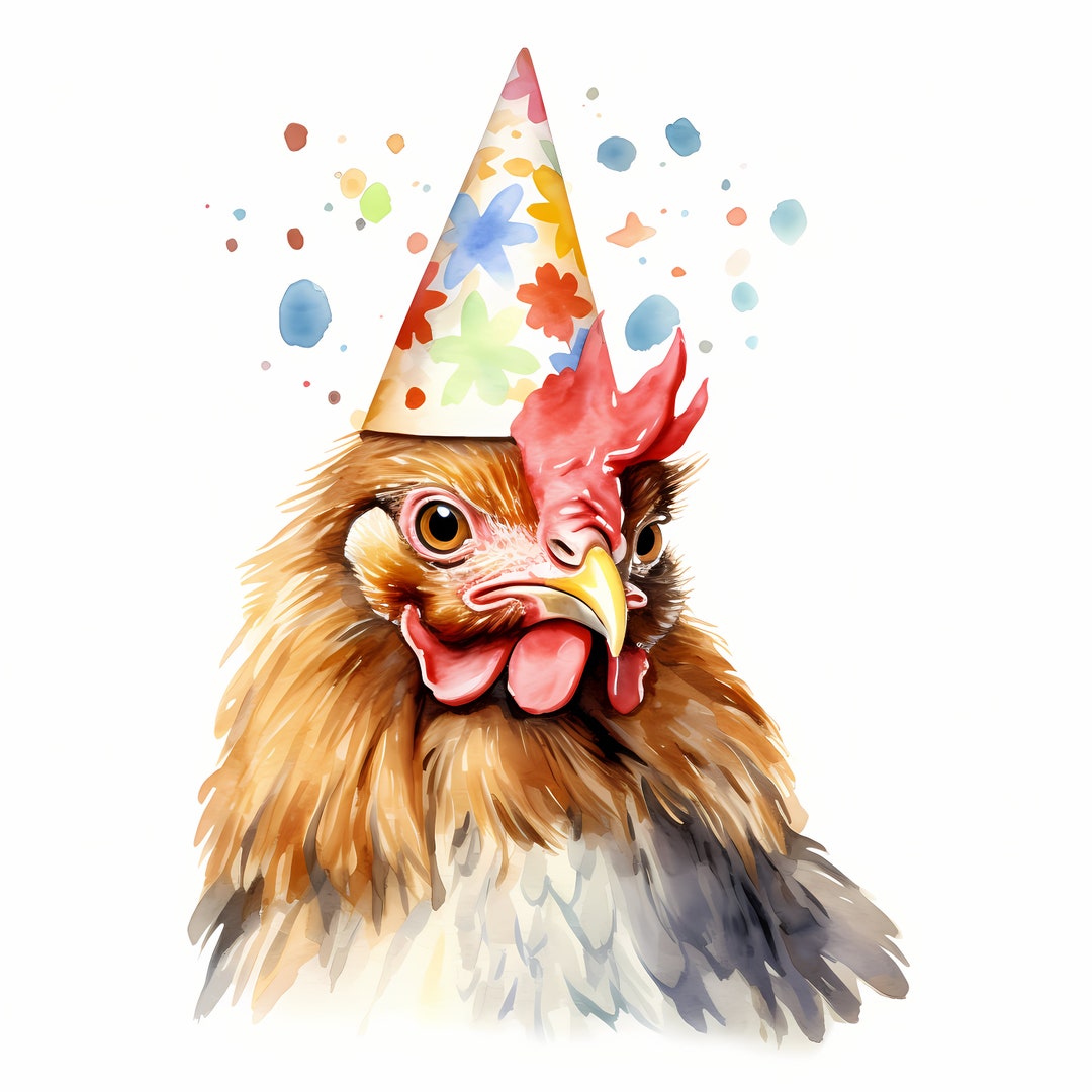 Chicken Clipart, Chick With Party Hat Images, 10 Watercolor Clip Art ...