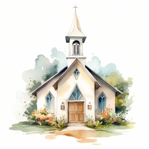 Watercolor Church Clipart: Tiny Chapel Images (JPG Printable ...