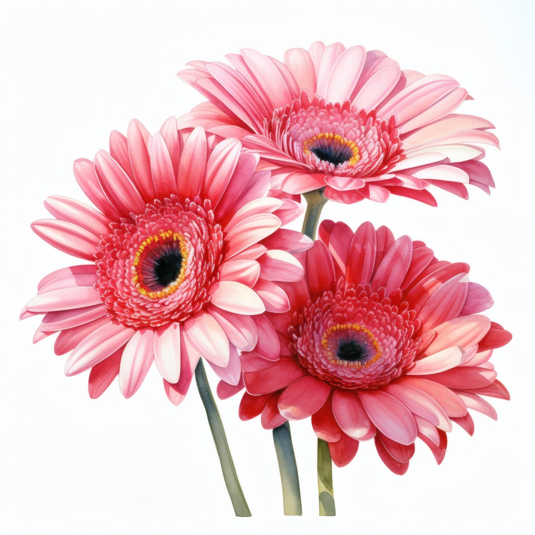 Buy Gerbera Daisy Clipart, Pink Flower Images, 10 Watercolor Clip Art ...