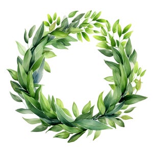 Greenery Wreath Clipart, Green Leaves Wreath Images, 10 Watercolor Clip ...
