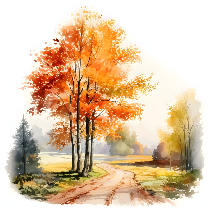 Autumn Landscape Clipart, Fall Nature Images, 10 Watercolor Clip Art ...