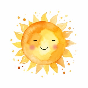 Watercolor Smiling Sun Clipart: Happy Sun Images (jpgs, Commercial Use ...