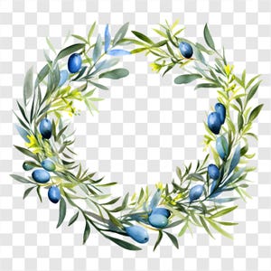 10 PNG Olive Wreath, Olive and Leaves Clipart, Watercolor Clip Art ...