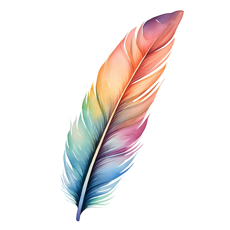 Watercolor Rainbow Feather Clipart: Bird Feather Images (jpgs) - Etsy