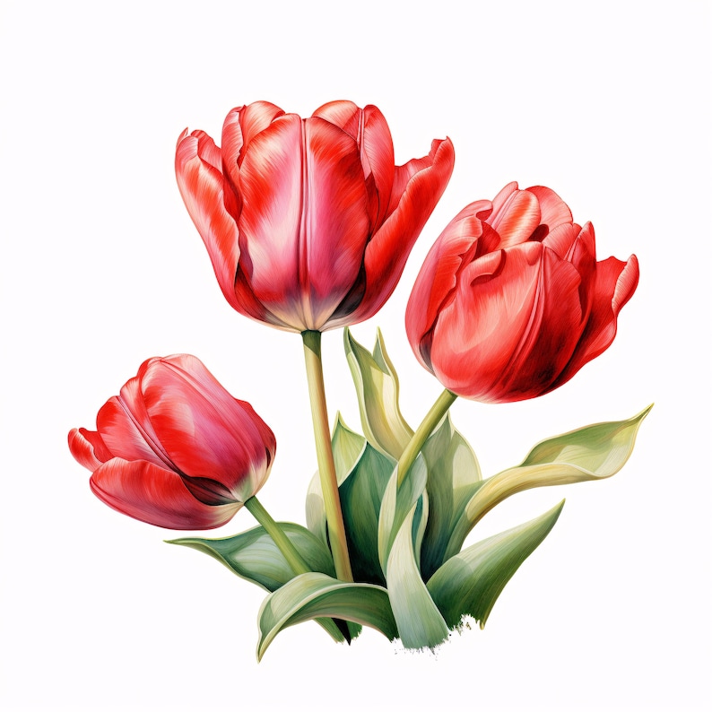 Red Tulip Flowers Clipart, Spring Floral Images, 10 Watercolor Clip Art ...