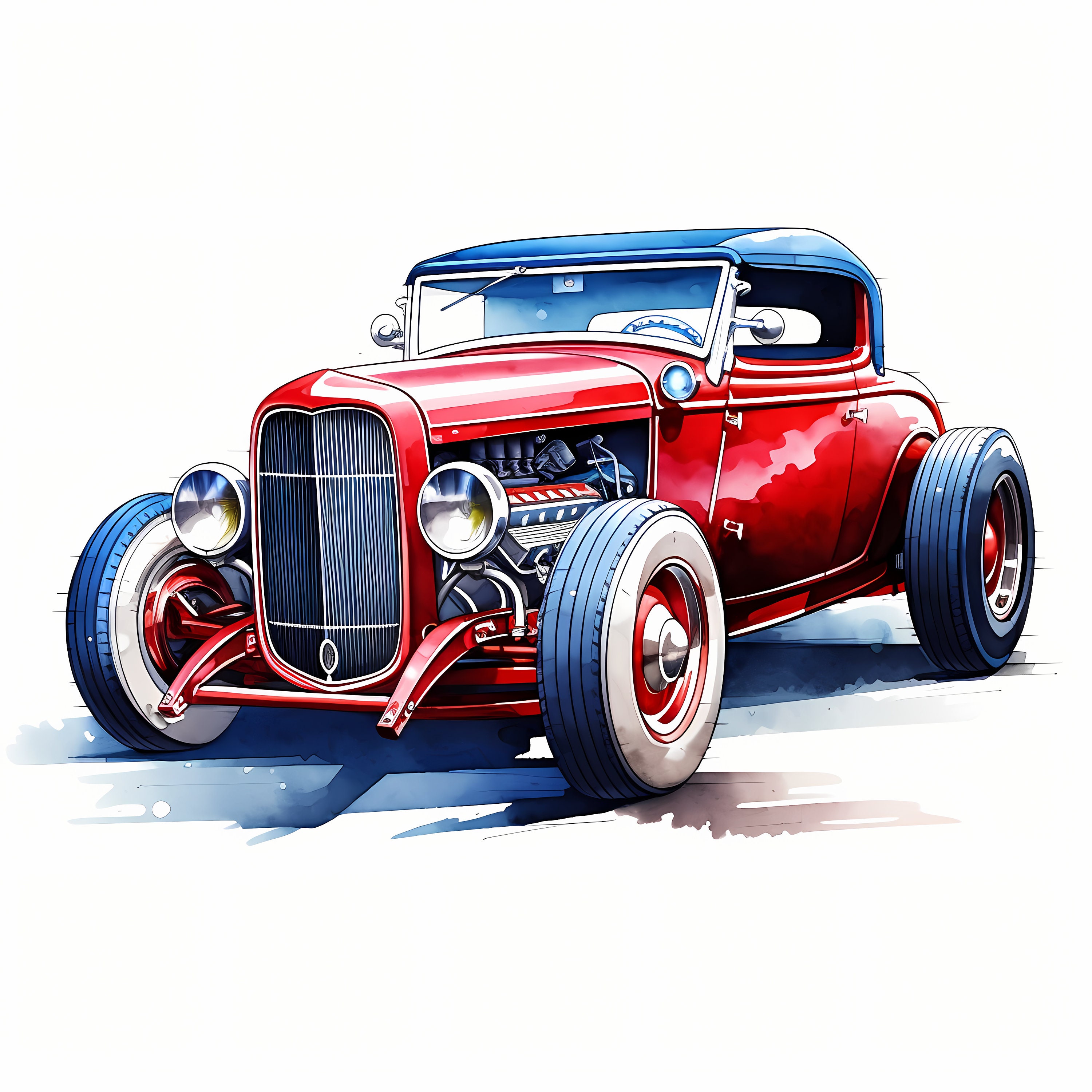 Classic Hot Rod Clipart, Hot Rod Car Images, 10 Watercolor Clip Art ...