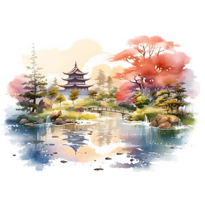 Japanese Landscape Clipart, Japan Scene Images, 10 Watercolor Clip Art ...