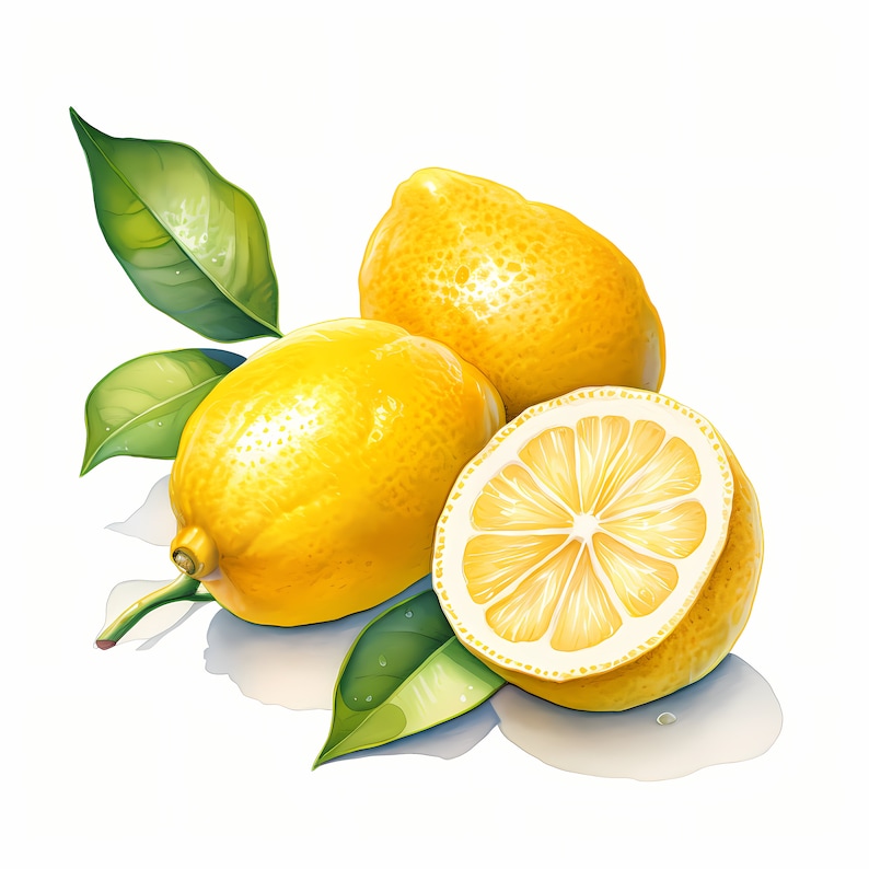 Lemons, Fresh Citrus, Fruit Lemon Watercolor Clipart Set With 10 JPG ...