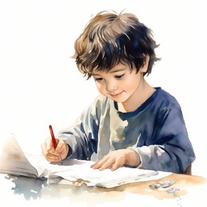 Child Writing Clipart, Back to School Images, 10 Watercolor Clip Art ...