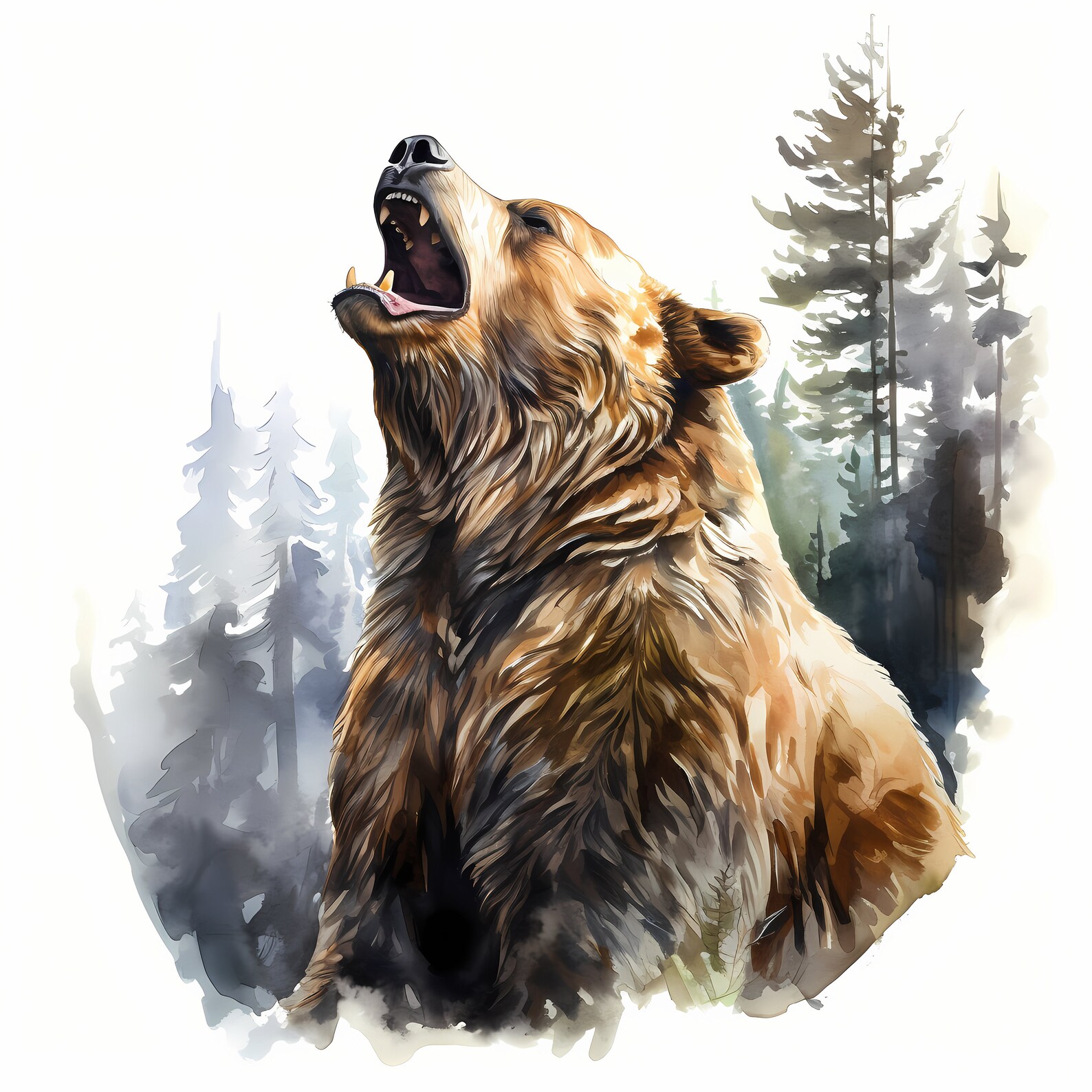 Howling Bear Clipart, Brown Bear in Forest Images, 10 Watercolor Clip ...
