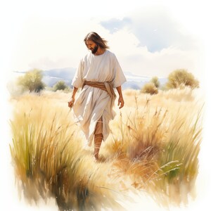 Jesus Christ Watercolor Clipart: Walking Images (JPG Digital Download ...