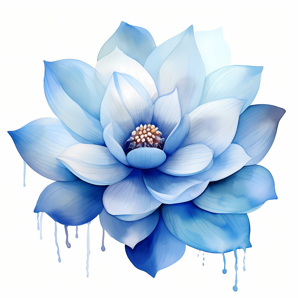 10 Blue Lotus Flower, Abstract Blue Flowers, Lotus JPG, Watercolor ...