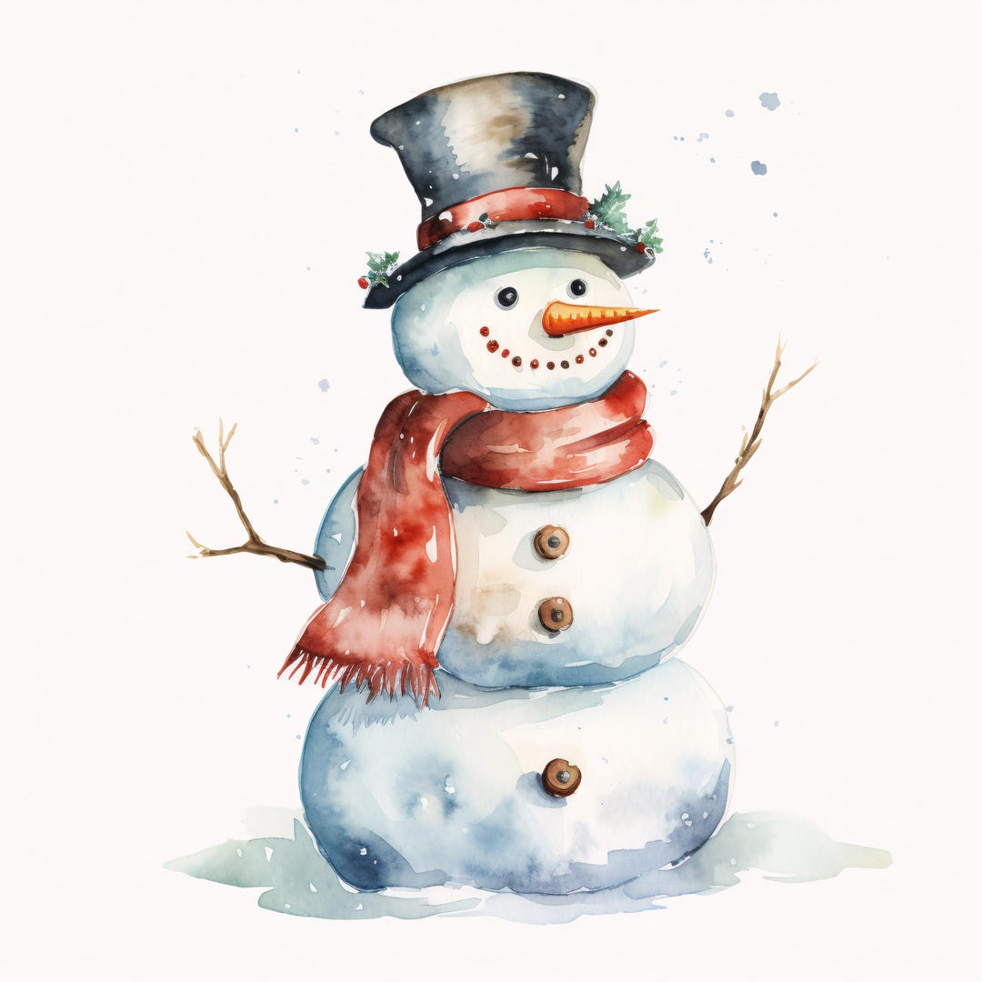 Snowman Clipart, Christmas Winter Images, 10 Watercolor Clip Art ...