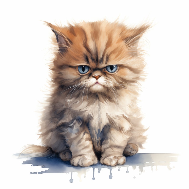 10 Sad Cat, Angry Cat, Grumpy Kitten JPG, Watercolor Clipart, Printable ...