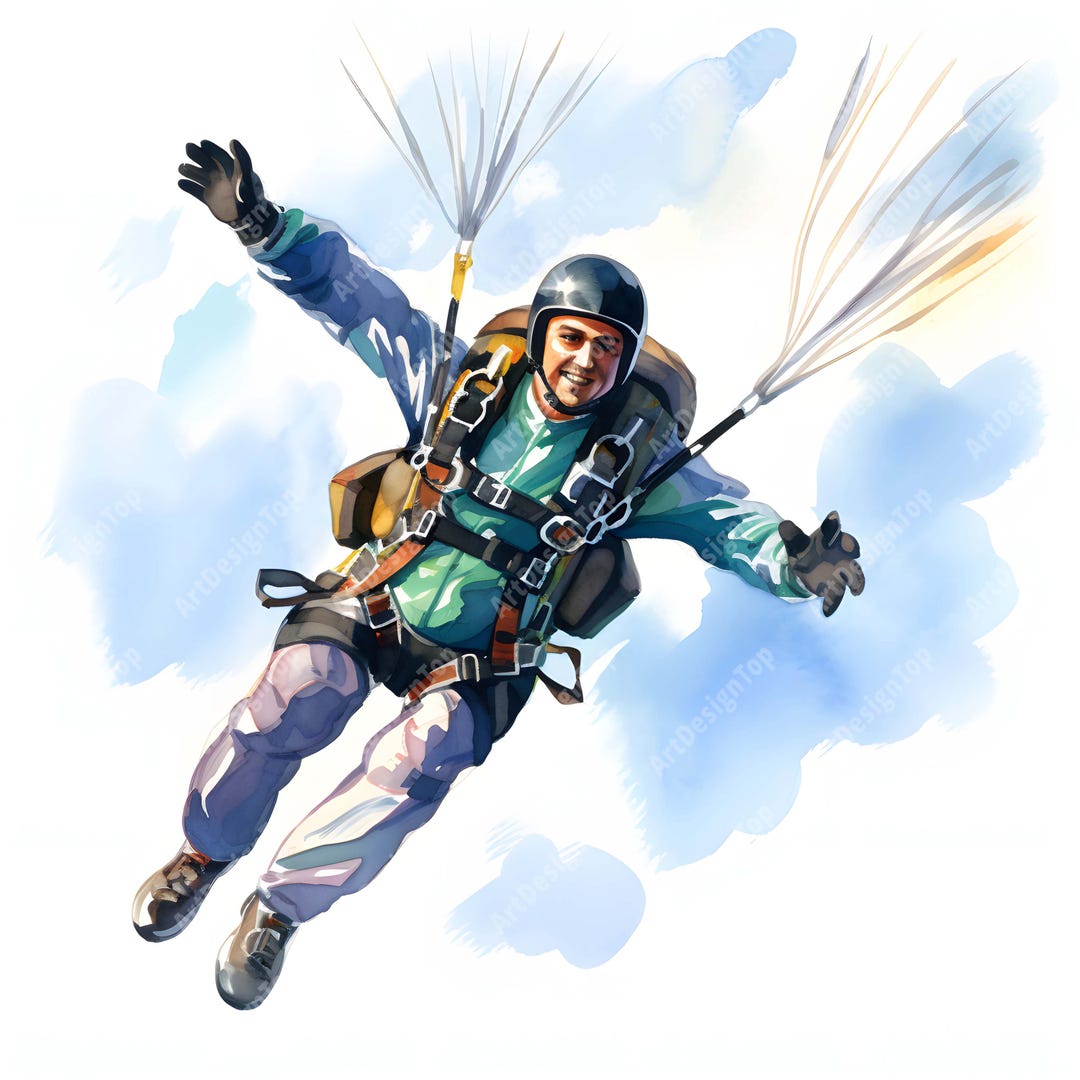 Skydiving Clipart, Parachute Images, 10 Watercolor Clip Art, Printable ...