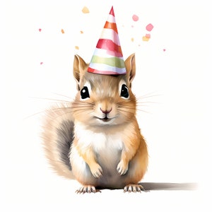 Chipmunk Clipart, Chipmunk With Party Hat Images, 10 Watercolor Clip ...