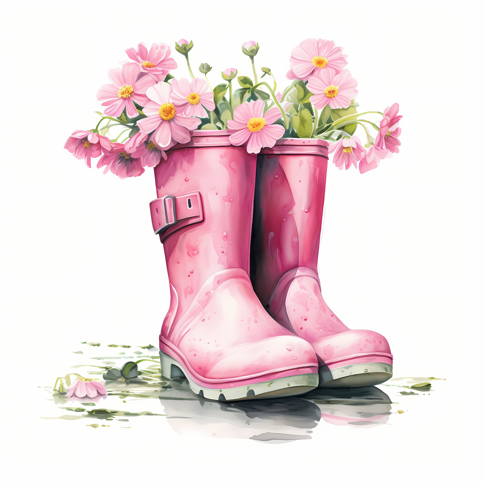 Pink Gumboots Clipart, Rain Boots With Flowers Images, 10 Watercolor ...