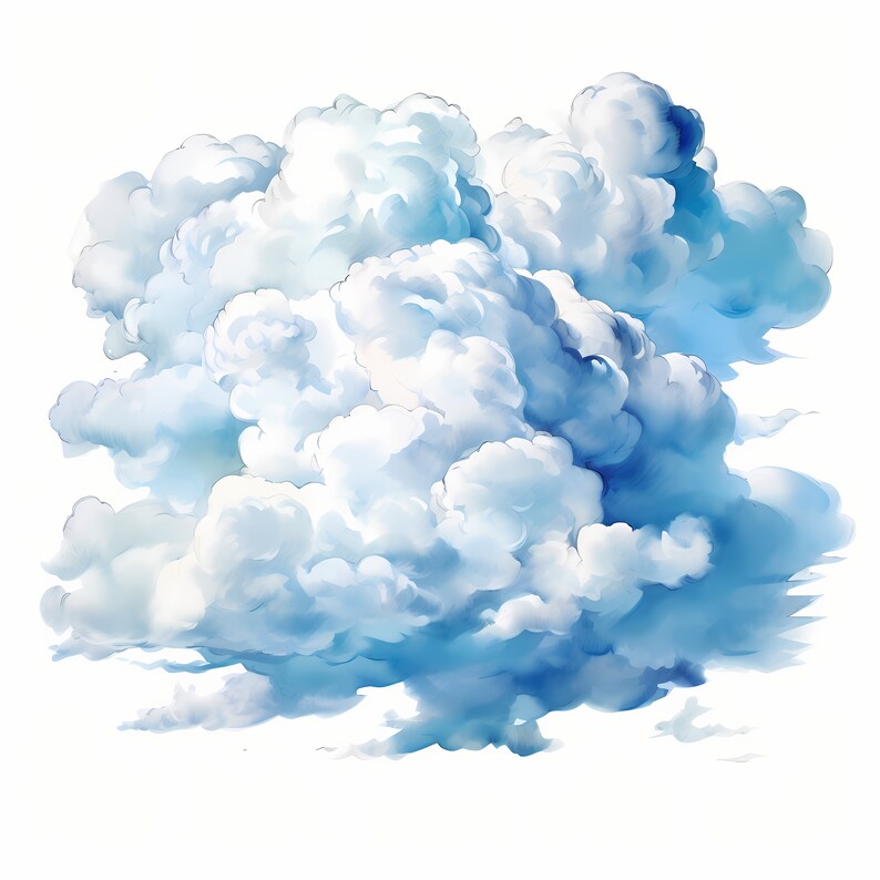 Pastel Clouds Watercolor Clipart: Blue Sky Images (JPG, Commercial Use ...