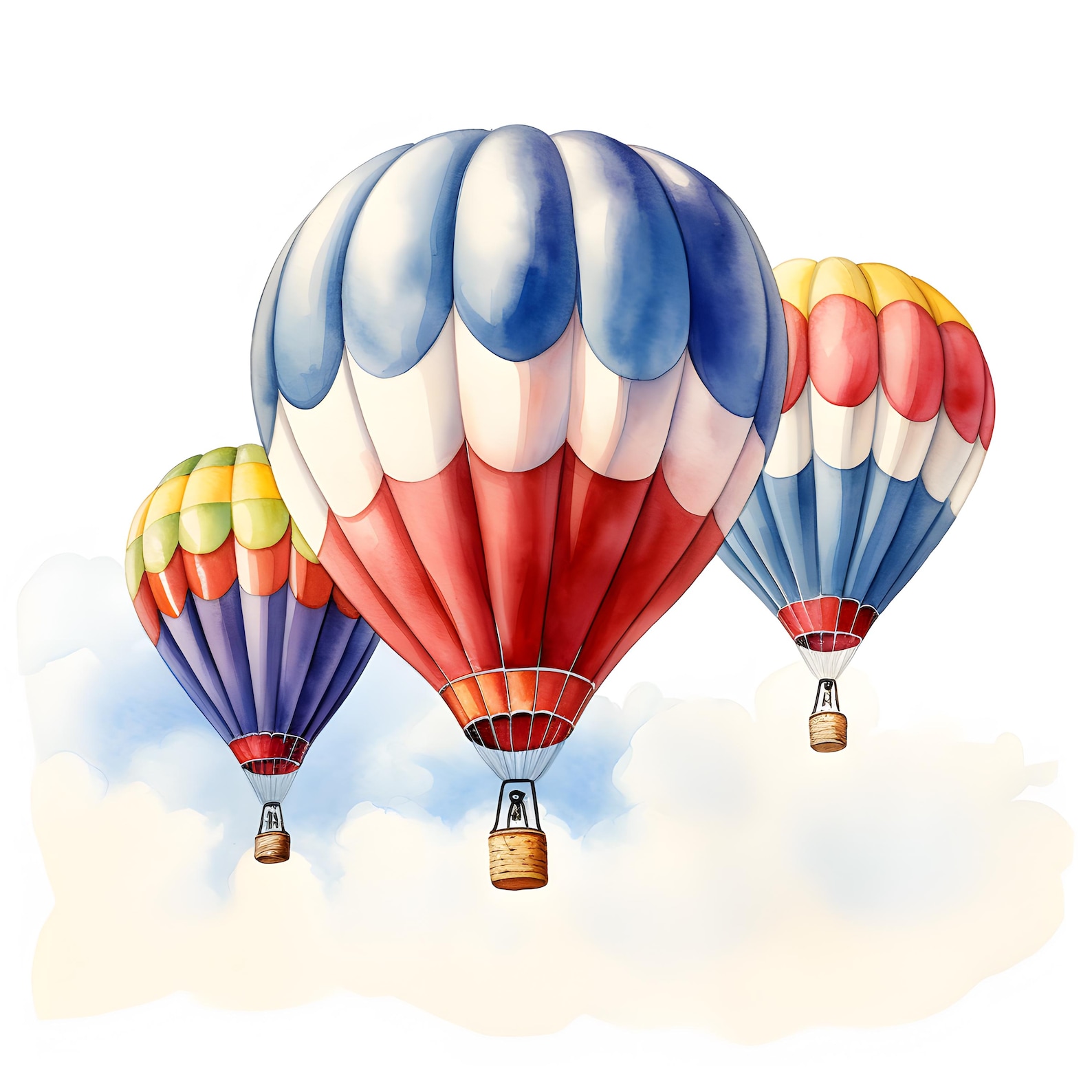 Watercolor Hot Air Balloons Clip Art: Printable JPG Images (commercial ...