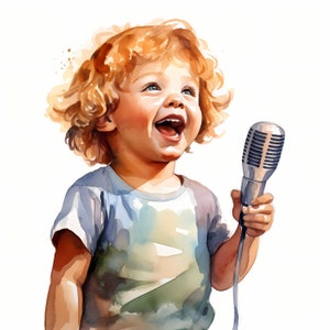 Child Singer Watercolor Clipart: Microphone Art (JPG Download) - Etsy