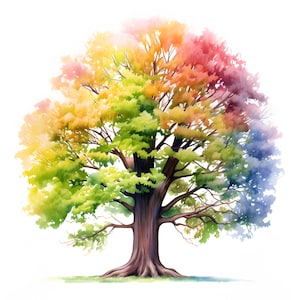 Watercolor Rainbow Tree Clipart: Colorful Tree Images (jpgs, Commercial ...