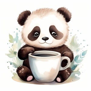 Coffee Panda Clipart, Panda With Coffee Images, 10 Watercolor Clip Art ...
