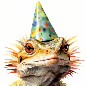 Funny Lizard Clipart, Reptile With Party Hat Images, 10 Watercolor Clip ...