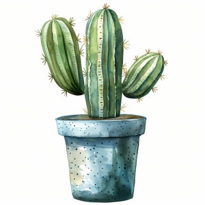 Cactus Clipart, Cactus in Pot Images, 10 Watercolor Clip Art, Printable ...