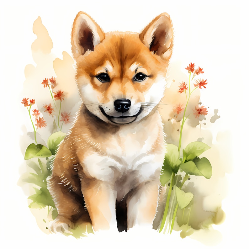 10 Shiba Inu, Puppy Dog, Shibe, Japanese Shiba Inu JPG, Watercolor ...
