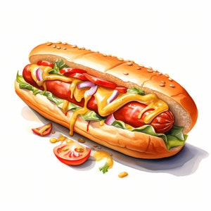 Hot Dog Clipart, American Hotdog, Fast Food Images, 10 Watercolor Clip ...