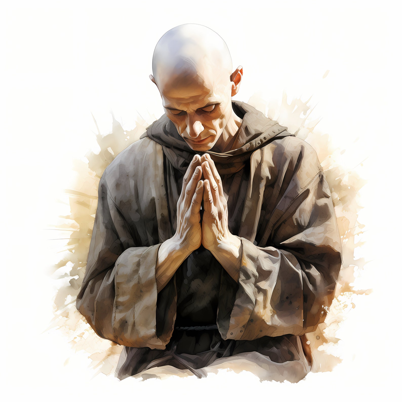 Monk Praying Clipart, Priest Praying Images, 10 Watercolor Clip Art ...