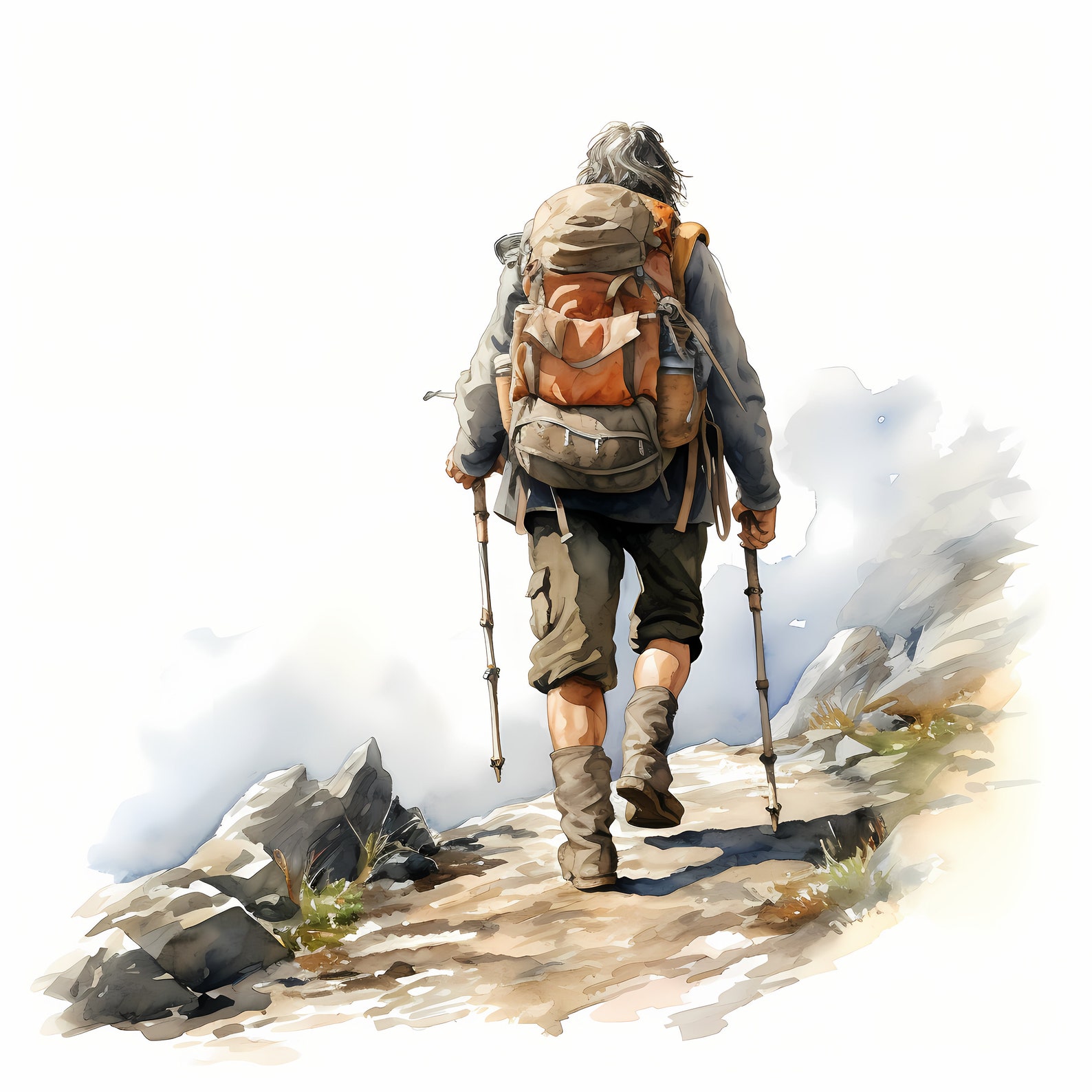 Man Hiking Clipart, Traveler, Hiker Images, 10 Watercolor Clip Art ...