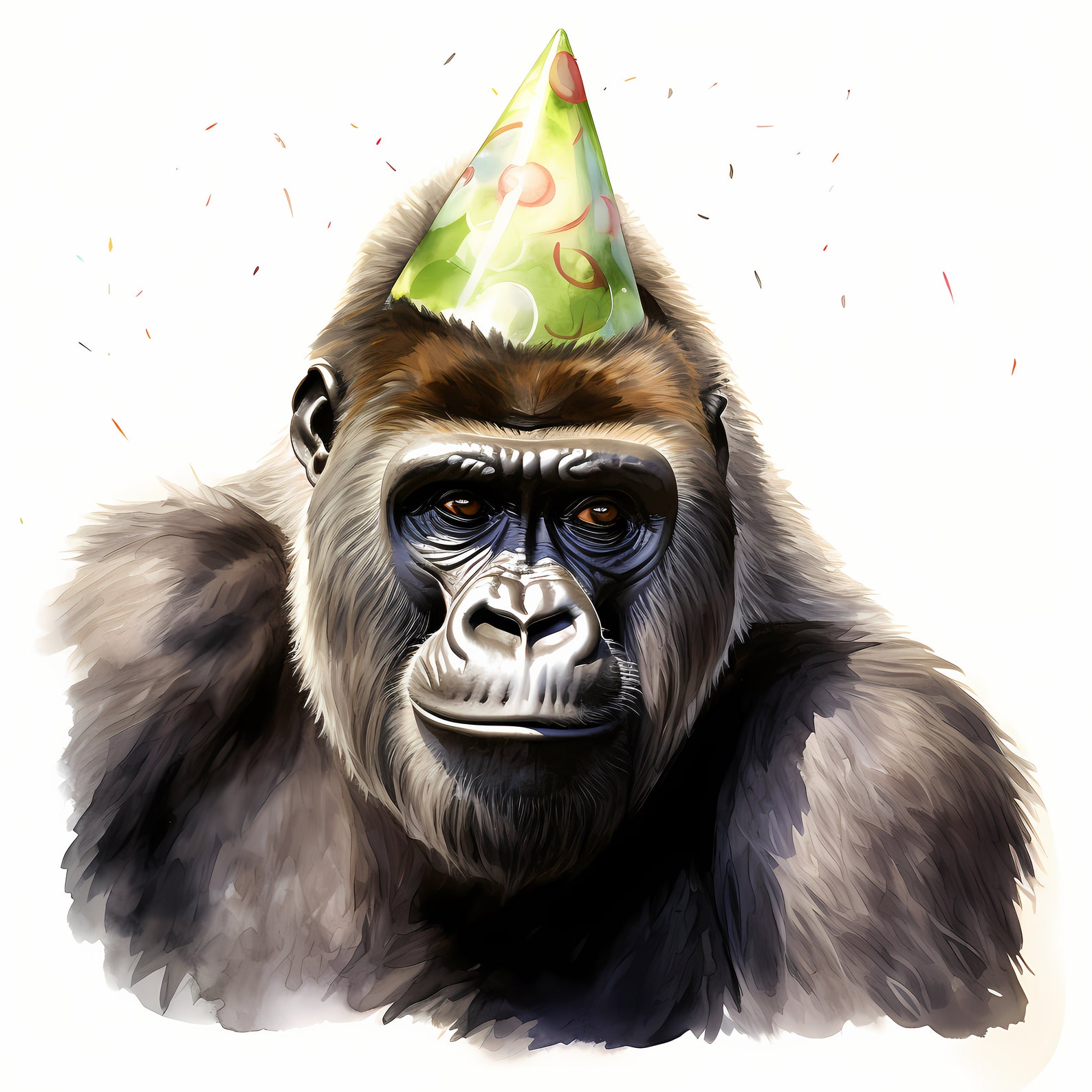 Gorilla Clipart, Monkey With Party Hat Images, 10 Watercolor Clip Art ...