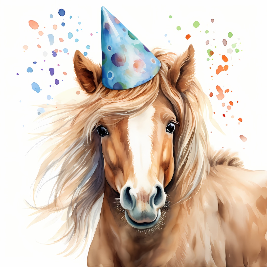 Horse Clipart, Horse With Party Hat Images, 10 Watercolor Clip Art ...