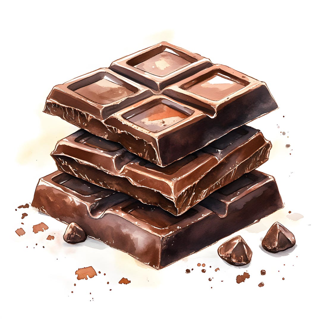 Watercolor Chocolate Bar Clipart: 10 Printable JPG Images (commercial ...