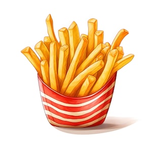 French Fries Clipart: 10 Watercolor Fast Food Images (printable Jpgs ...