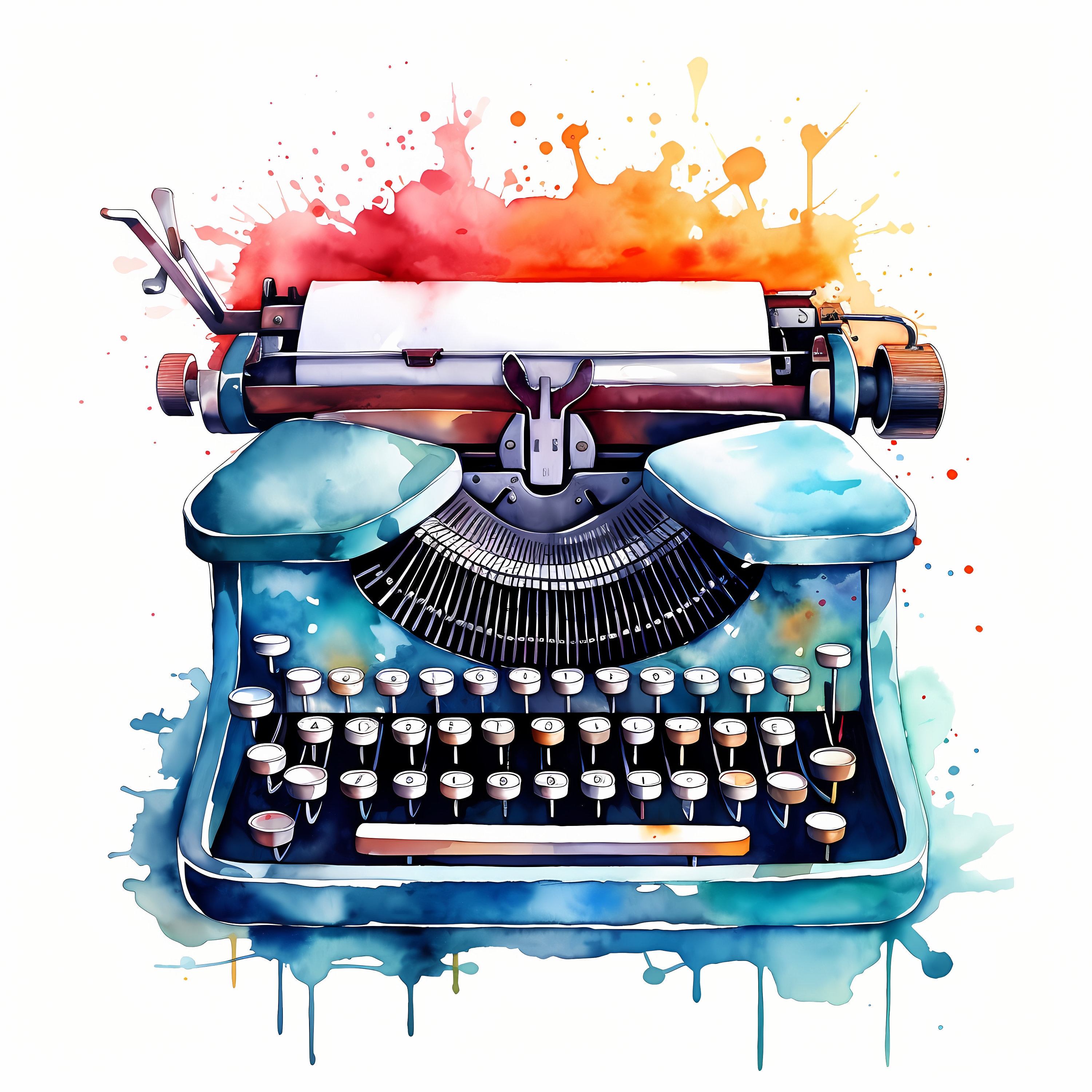 Watercolor Typewriter Clipart: Vintage Style Images (jpgs, Commercial ...